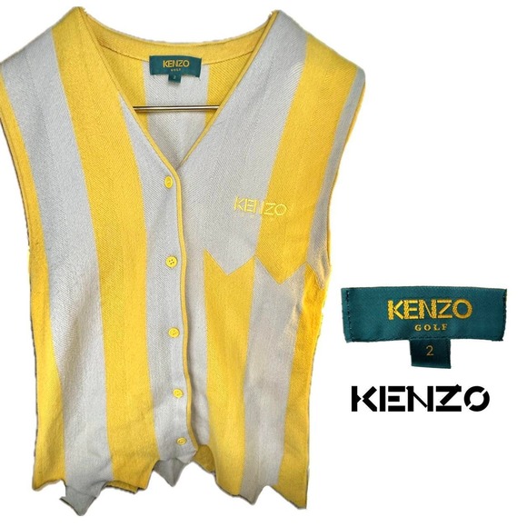 Kenzo | Jackets & Coats | Kenzo Golf 0 Wool Yellow And Beige Striped Vest W Unique Jagged Hem Sm ...